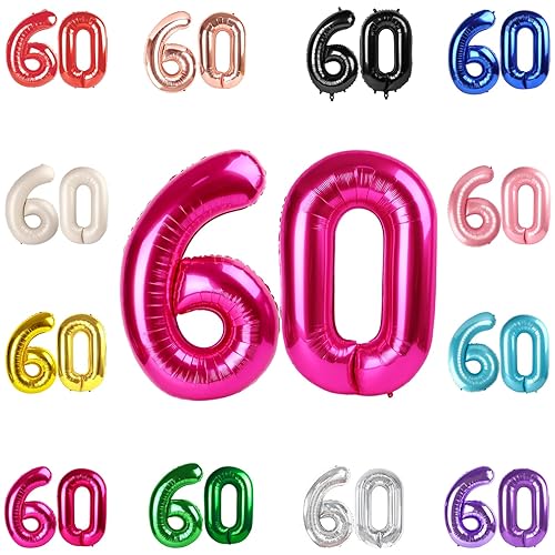 60 Balloon Number, Hot Pink Number 60th Birthday Balloons 40 Inch, 60 ...