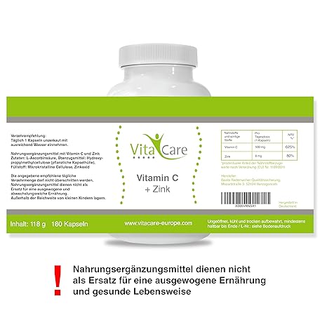 Mua VitaCare Vitamin C + Zinc, 180 Capsules, 500 mg Natural Vitamin C ...