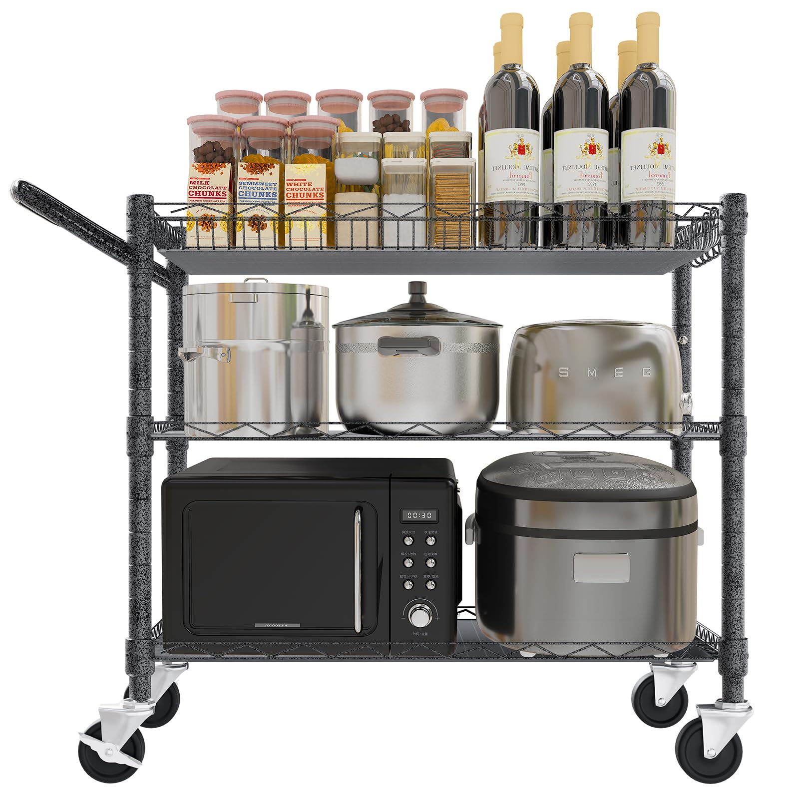 YNN Rolling Carts with Wheels,3 Tier Rolling Cart with 990lbs Capacity ...