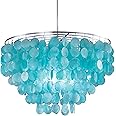 Wellmet Natural Capiz Shell Chandelier, 6 Lights Coastal Modern Blue ...