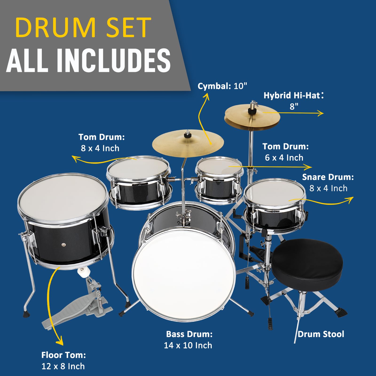 Mua 5-Piece Complete Junior Drums Set, Beginners Kids Drum Kit with ...