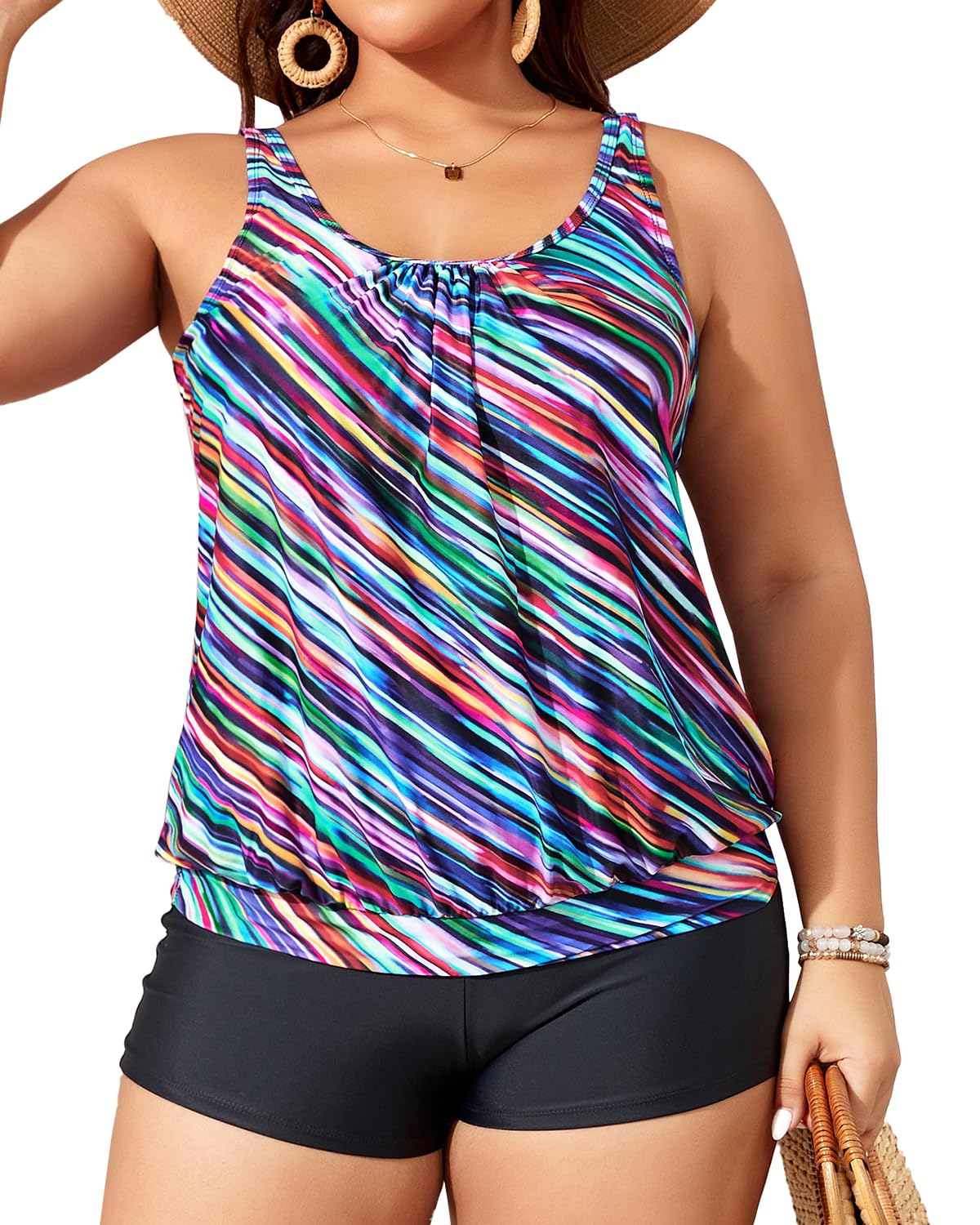Yonique Plus Size Tankini Swimsuits for Women Blouson Tankini Tops with ...