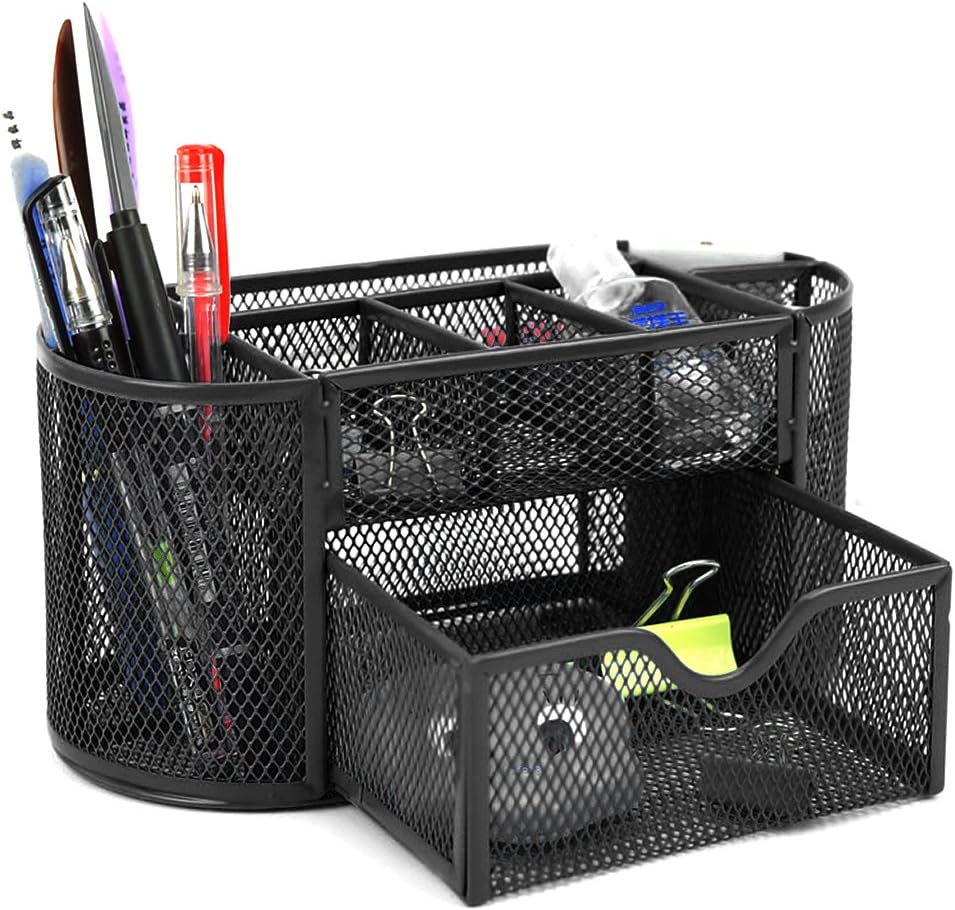 BTSKY 9 Compartment Multi-Functional Mesh Desk Organizer Office Tidy ...
