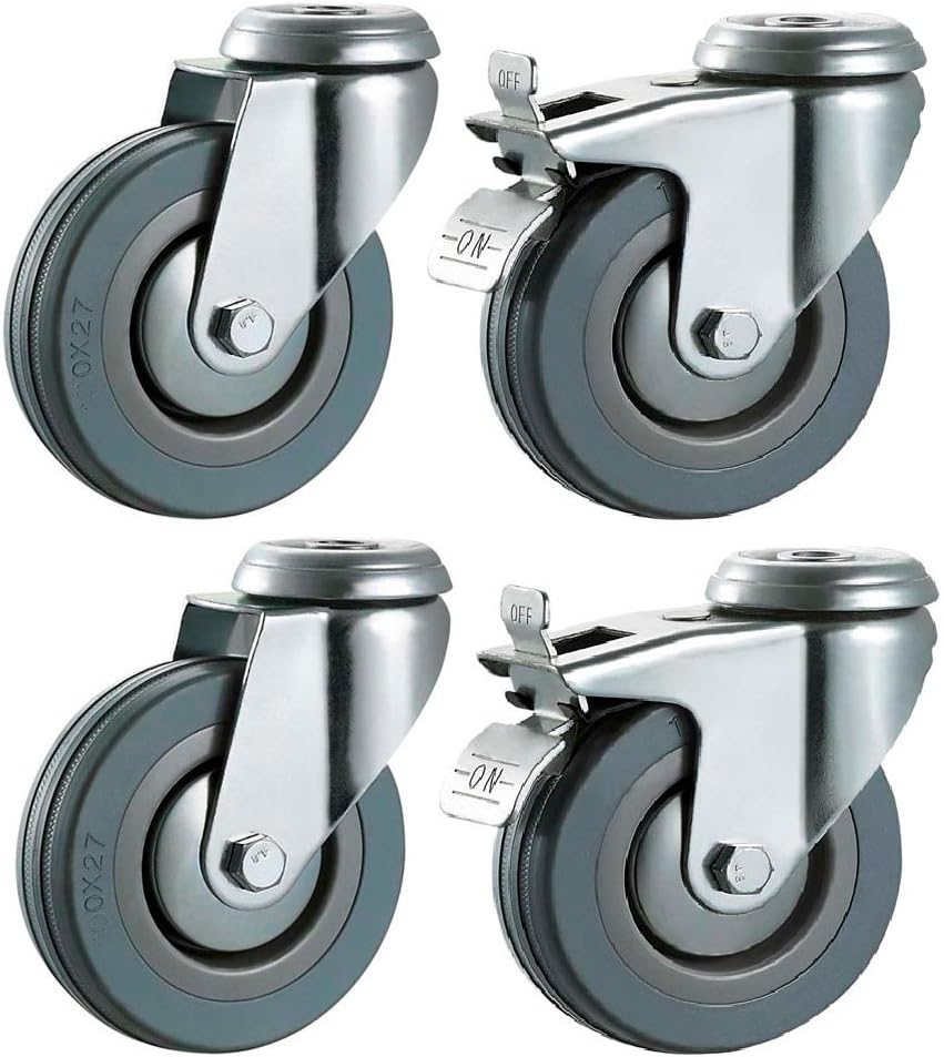 100mm Non Marking Grey Rubber Castors (Braked) – Bolt Hole Fitting ...