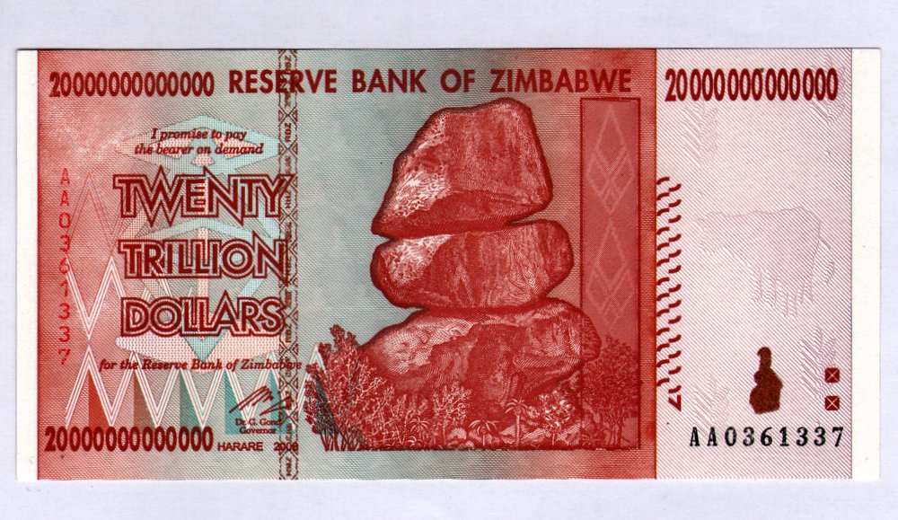 ZWD Reserve Bank of Zimbabwe billete de dólar Z$ – 20 billones de ...