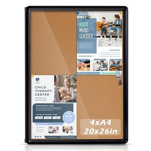 EVERSUPPLY Enclosed Bulletin Board Cork Board 26x20 in, Lockable Wall ...