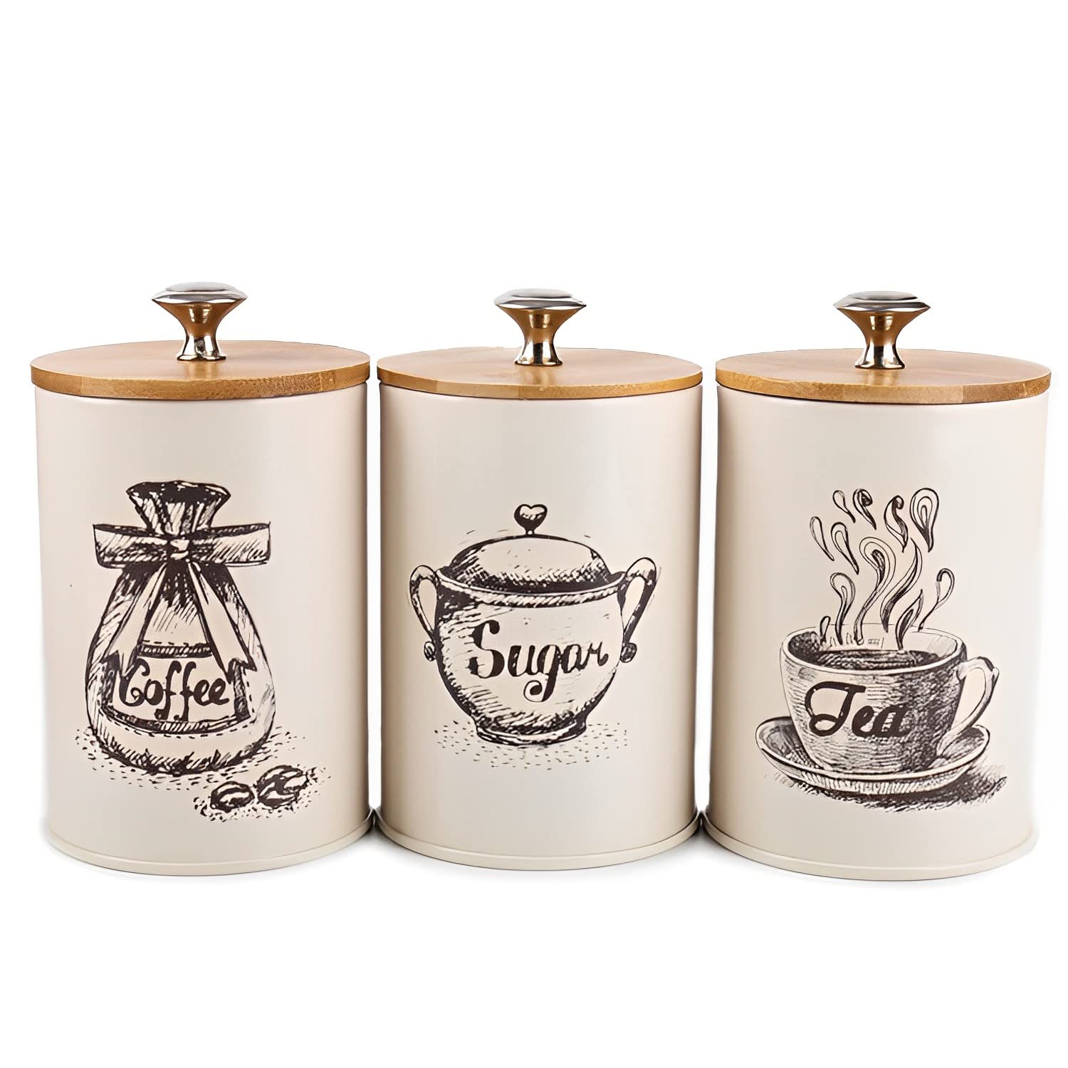 Youeon Canister Sets for Kitchen Counter, Metal Vintage Kitchen ...
