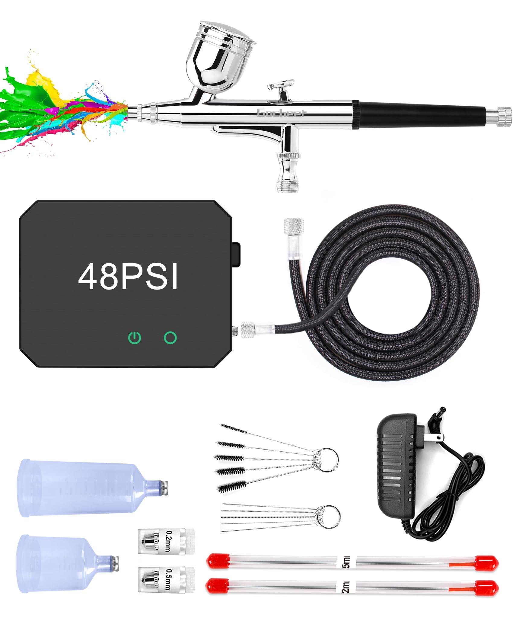 Gocheer Airbrush Kit with Air Compressor, 48 PSI High Pressure Air ...