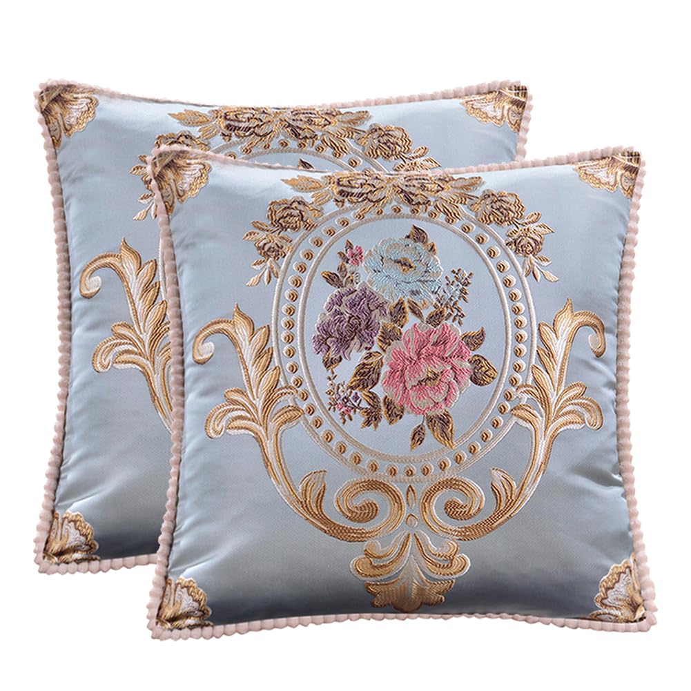 Qupace Set of 2 Vintage Euro Embroidered Throw Pillows Covers 18x18in ...