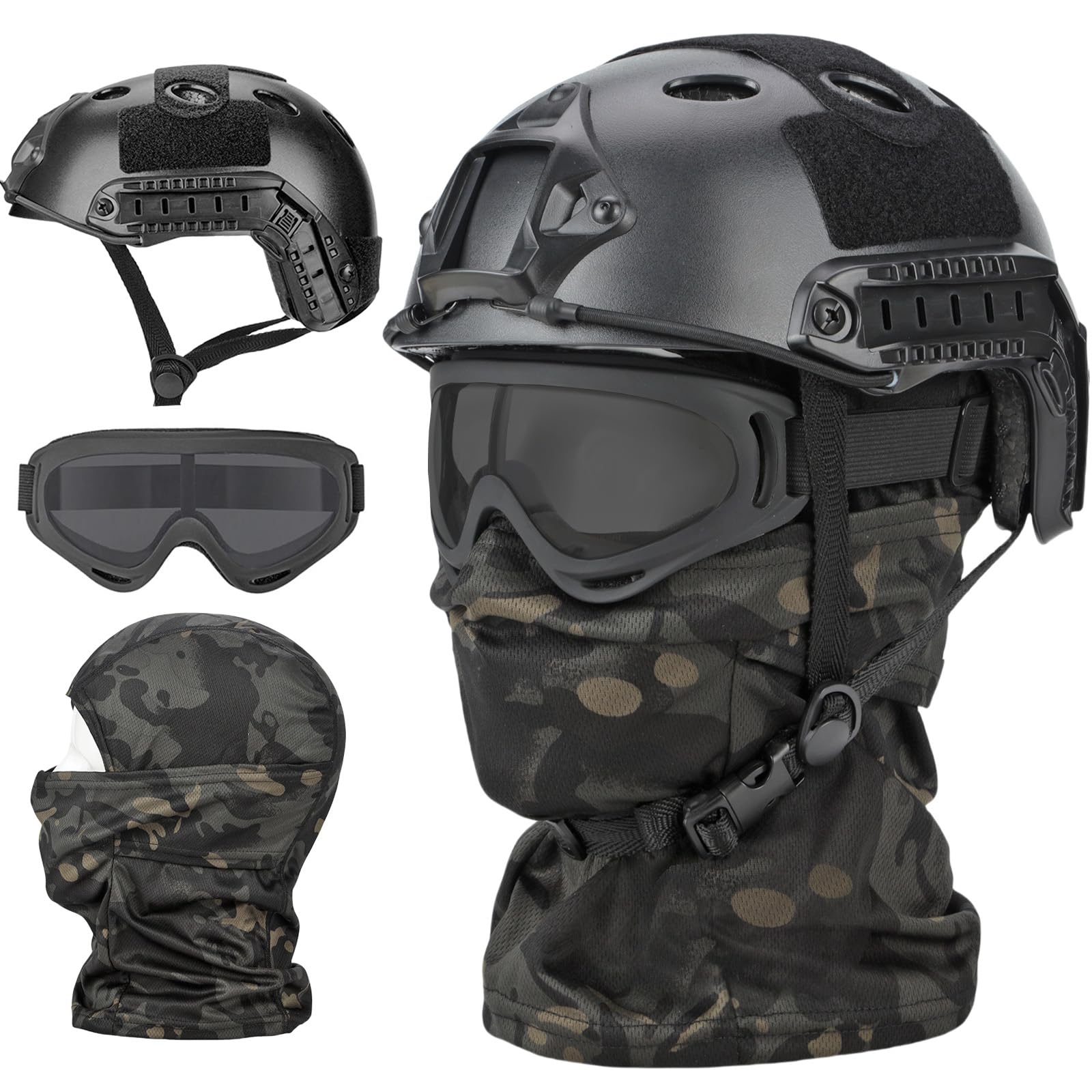 VPZENAR Airsoft Helmet, Black PJ Tactical Helmet with Ear Protection ...