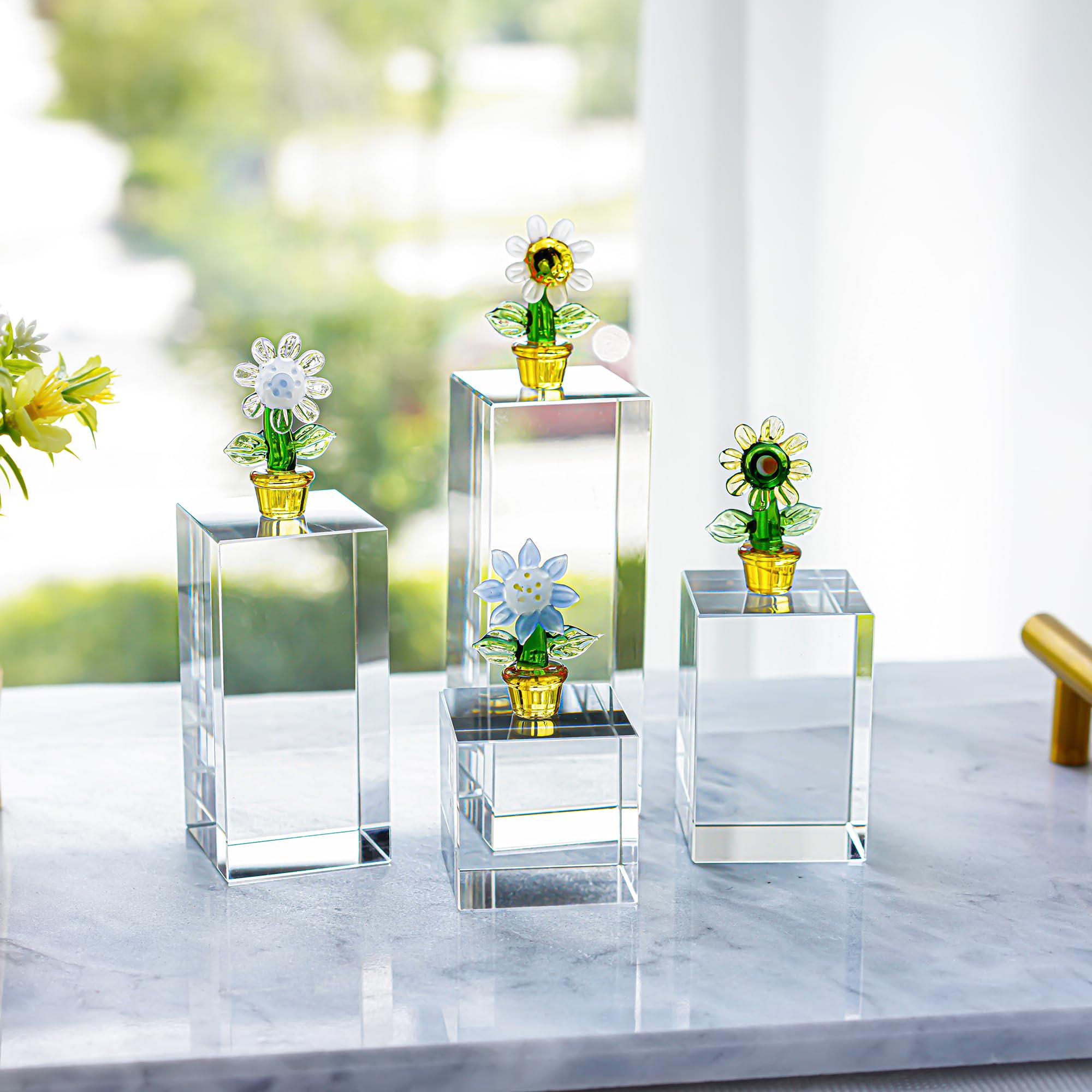 ZEERSHEE Set 4 Clear Crystal Cube Display Blocks Square Glass Display ...