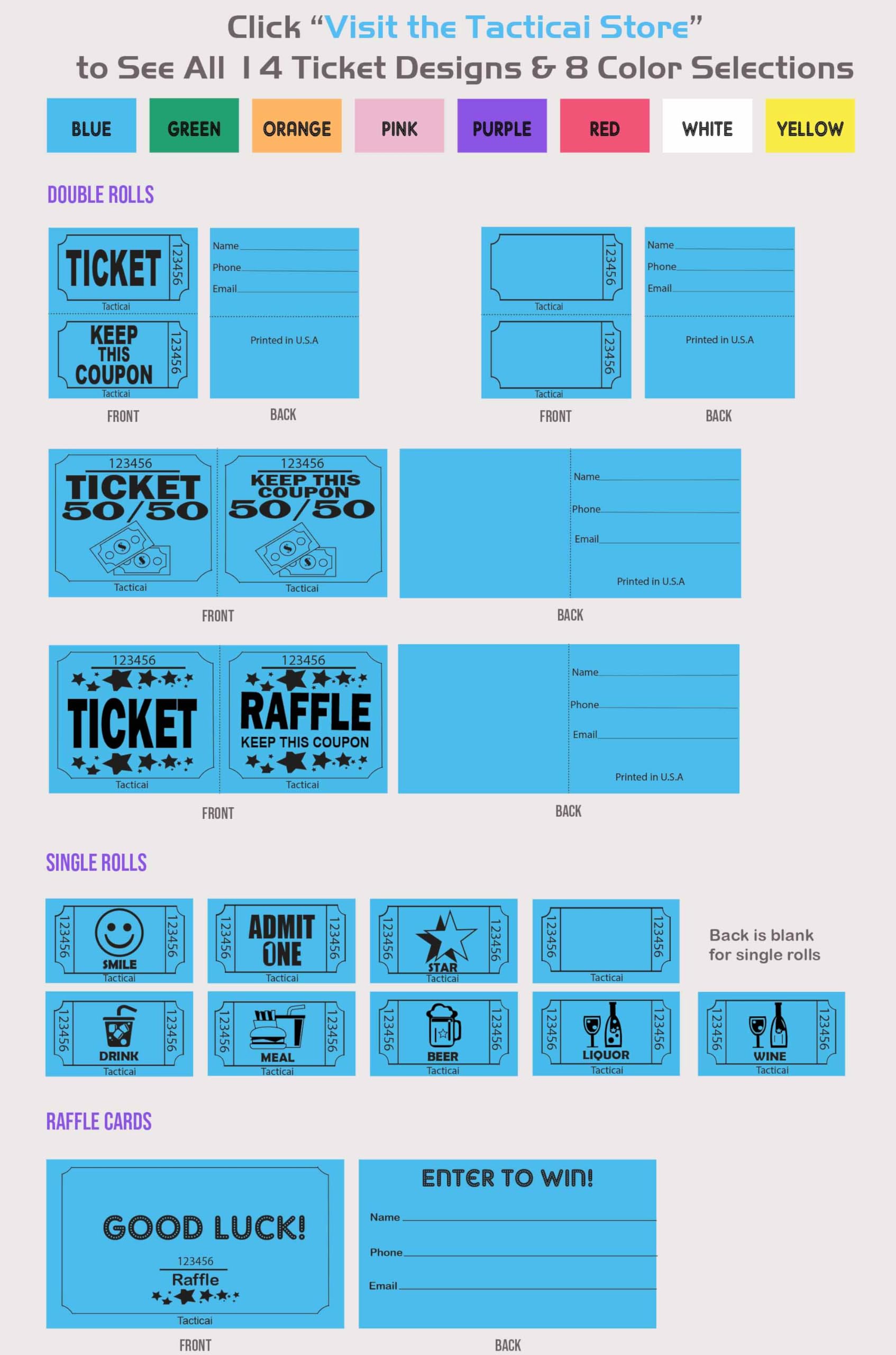 Mua Tacticai 1000 Raffle Tickets, Blank, White (1 of 8 Colors), Double ...