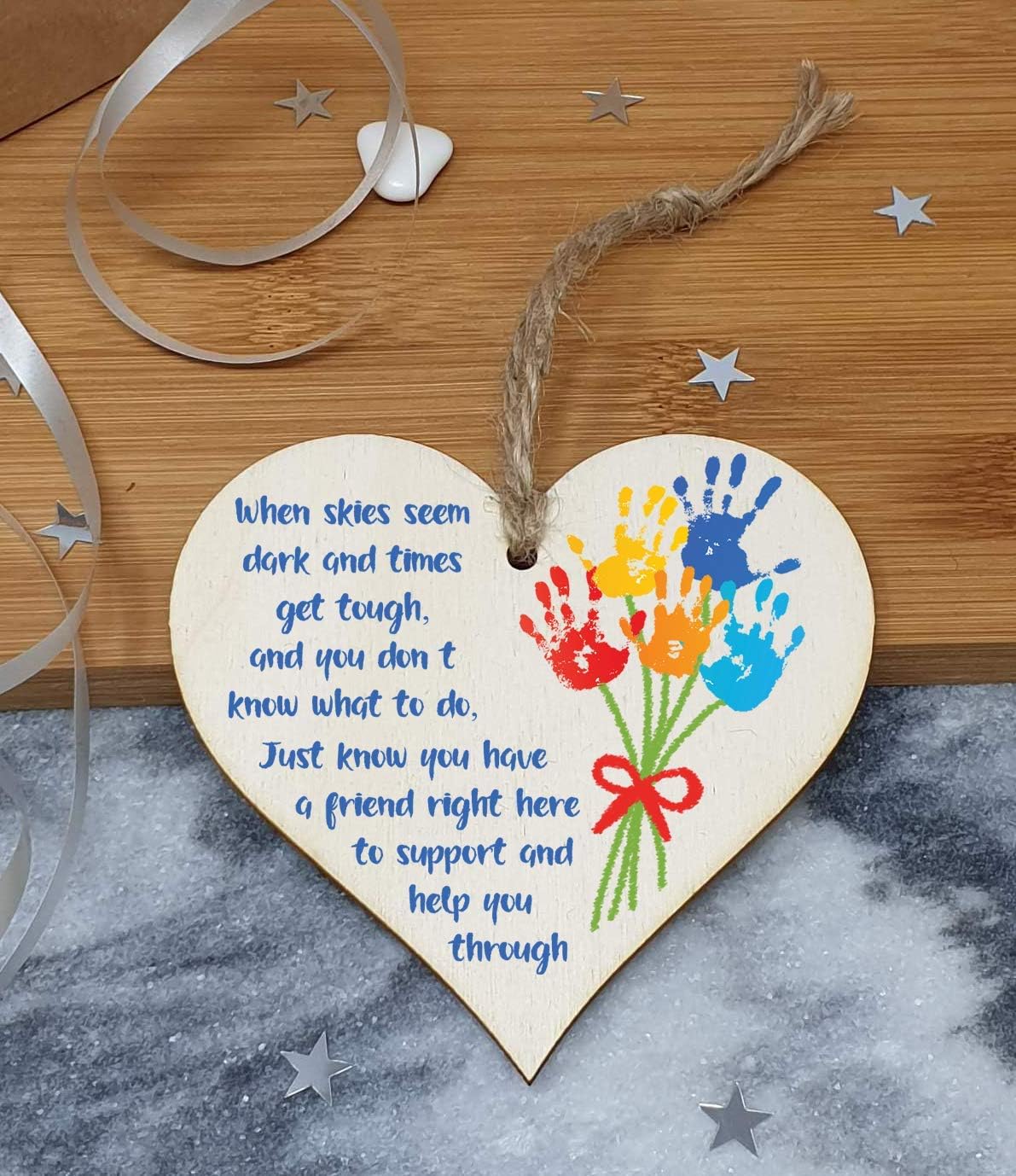 Handmade Wooden Hanging Heart Plaque Gift When skies seem dark you have ...