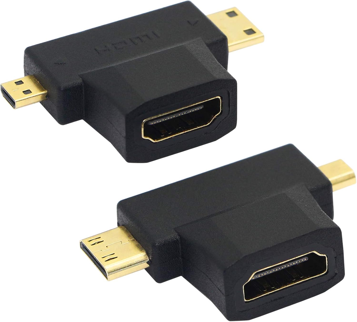 2 in 1 HDMI Adapter, Right Angle Mini/Micro HDMI to HDMI Gold Plated ...