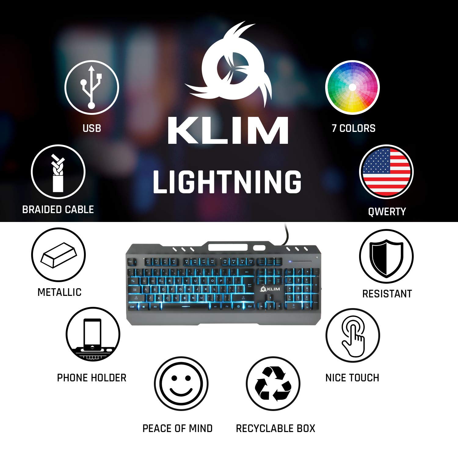 Mua KLIM Lightning Gaming Keyboard - New 2023-7 LED Colors - Ergonomic ...