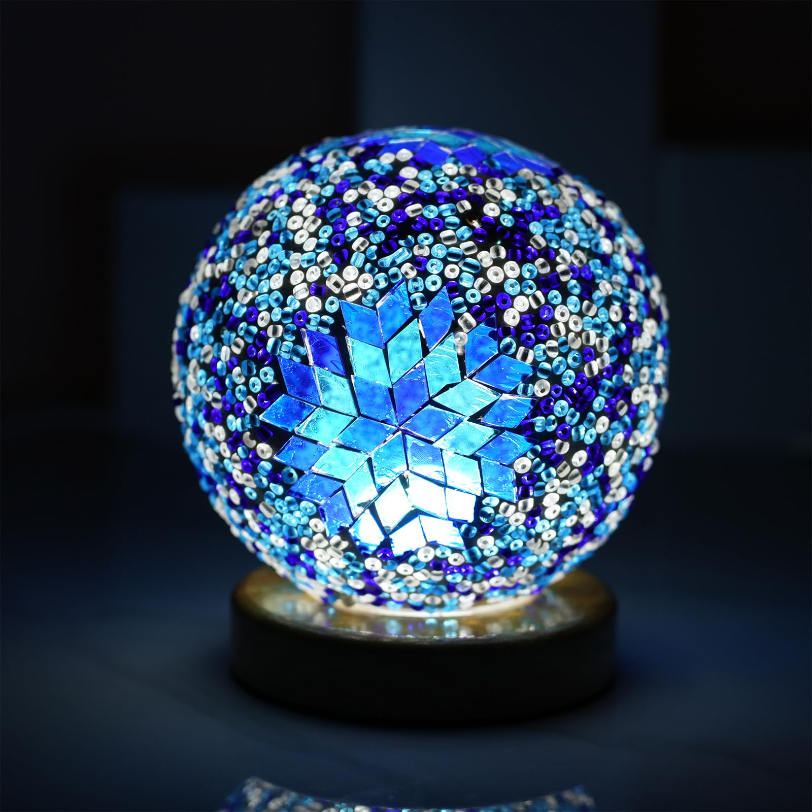 Turkish Table lamp (D:4.7" x H:5.2"),Mosaic Glass Lamps with Wooden Base, Bohemian Tiffany ...