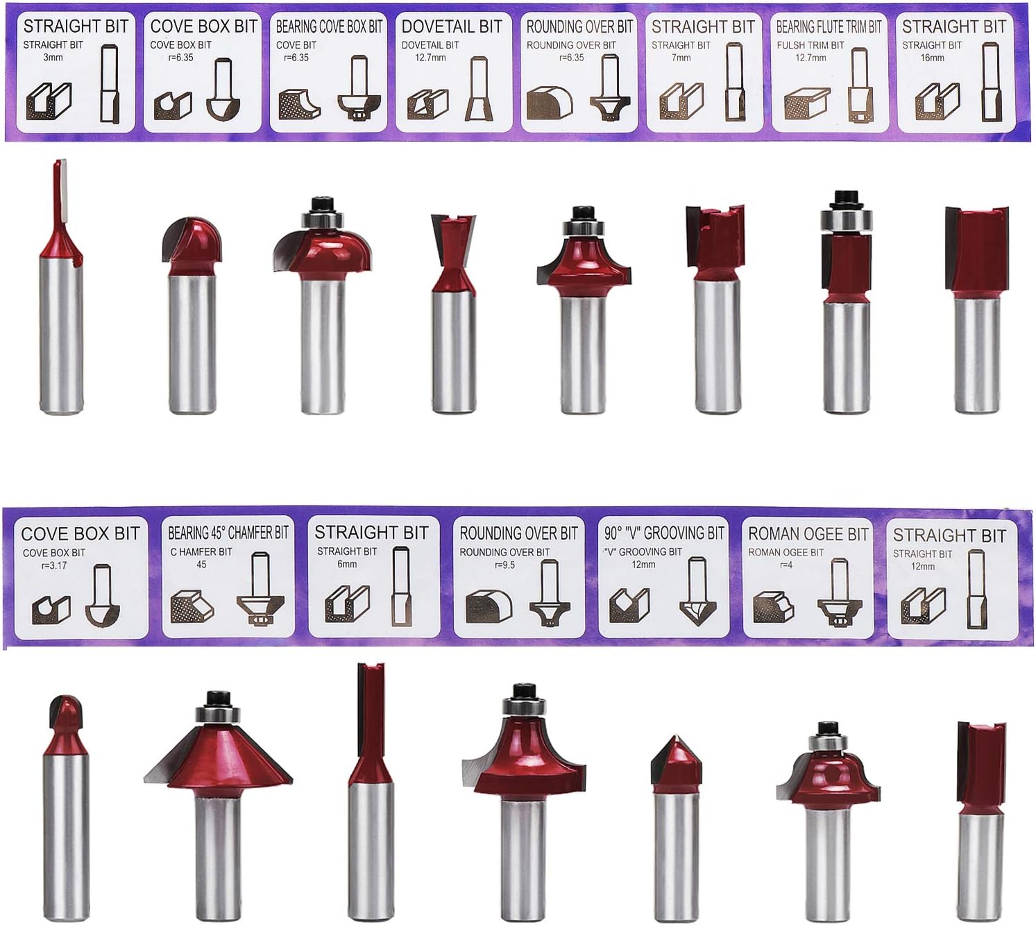 Fraises defonceuse fraises à rainurer supérieures avec caisse en bois WiMas 15PCS fraises à ...