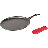 Amazon.com: Lodge Cast Iron Round Griddle with Red Silicone Hot Handle ...