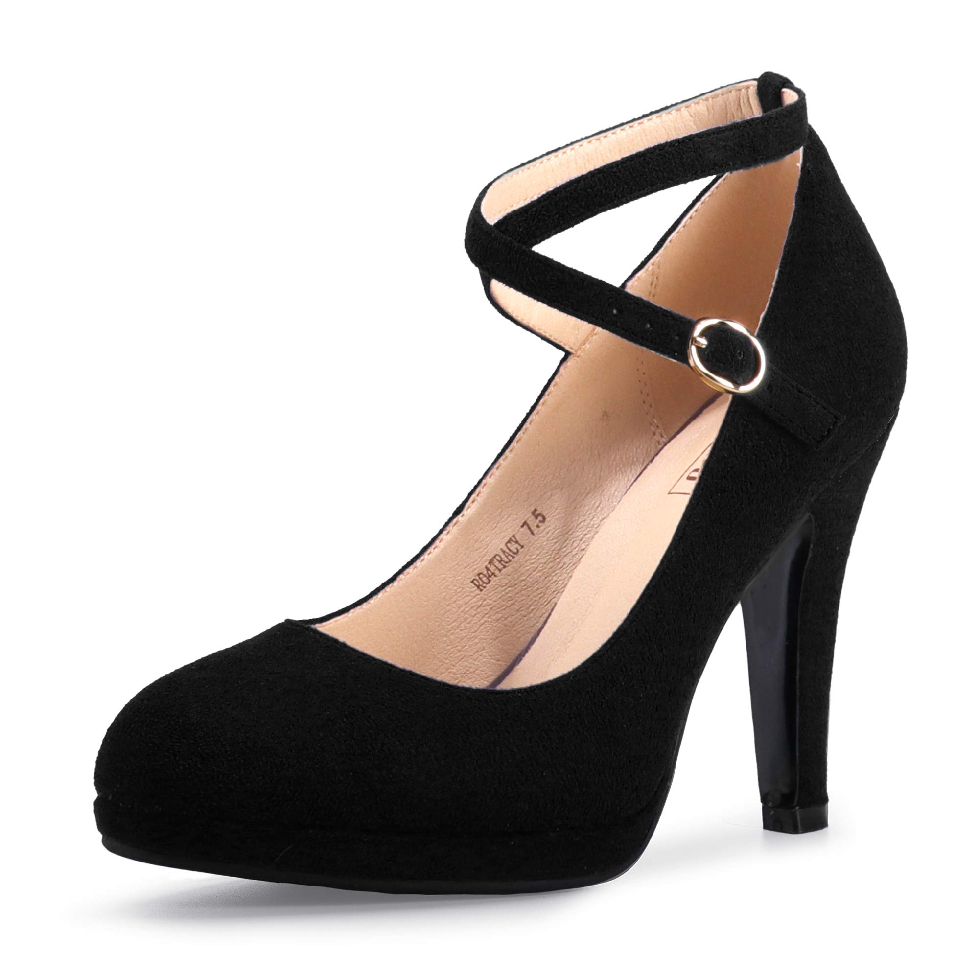 IDIFU Women's Tracy Platform High Heels Closed Toe Pumps Strappy Cross ...