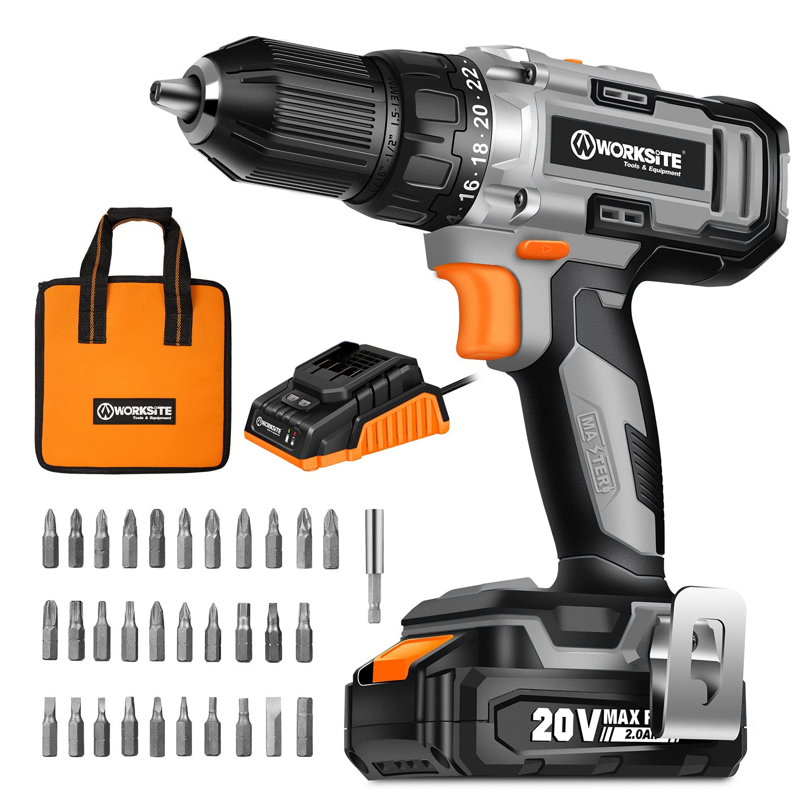 Mua WORKSITE Cordless Drill/Driver Set with 1/2" Metal Chuck, Power ...