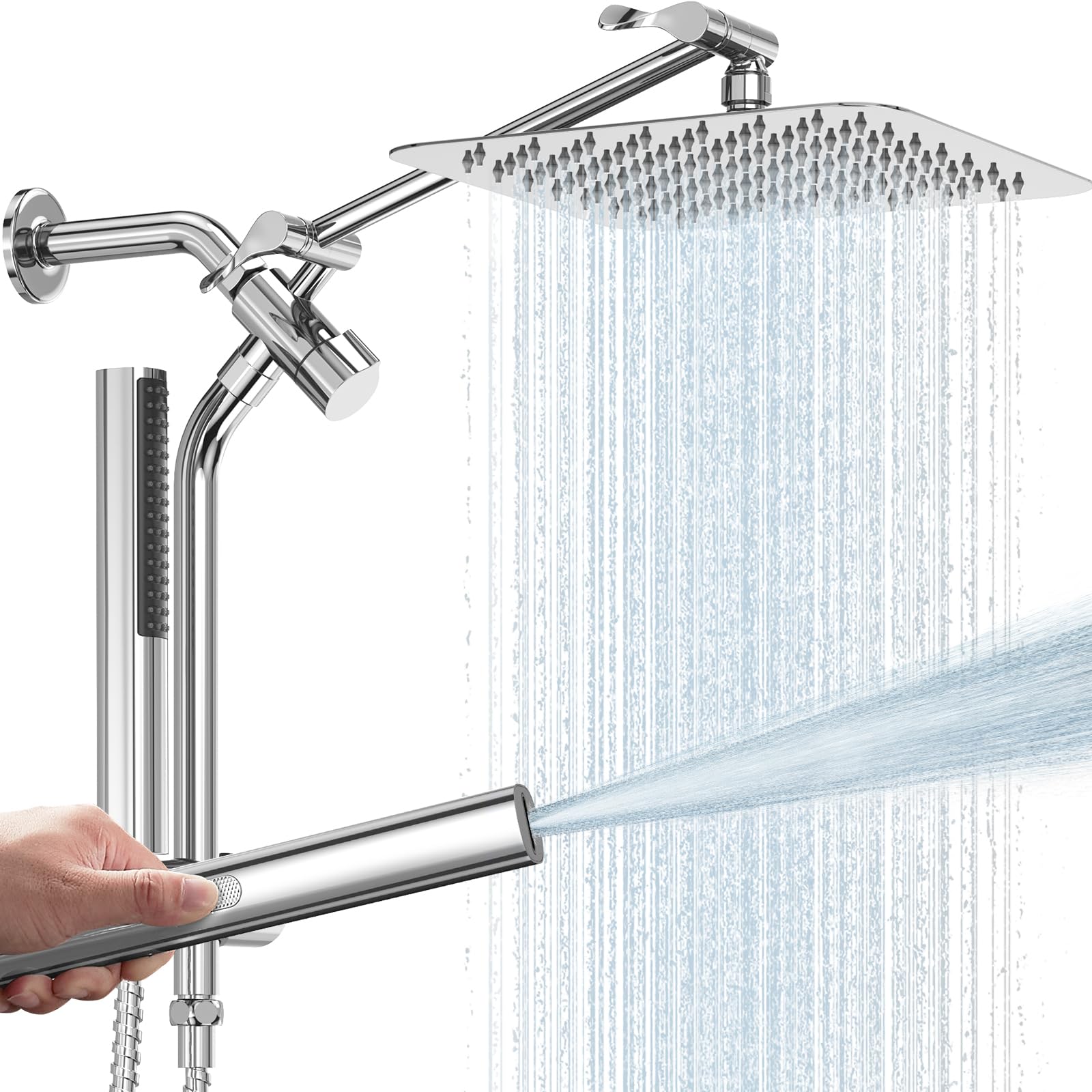 Veken Shower Head, 10'' All Metal Rain Shower Heads with Handheld Spray ...