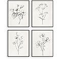 Amazon.com: HAUS AND HUES Grey Floral Wall Art - Set of 4 Plant Posters ...