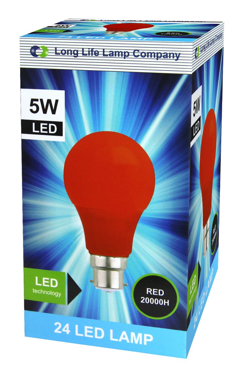 5W LED RED GLS Light Bulb B22 Bayonet Very Bright Coloured A60 | eBay