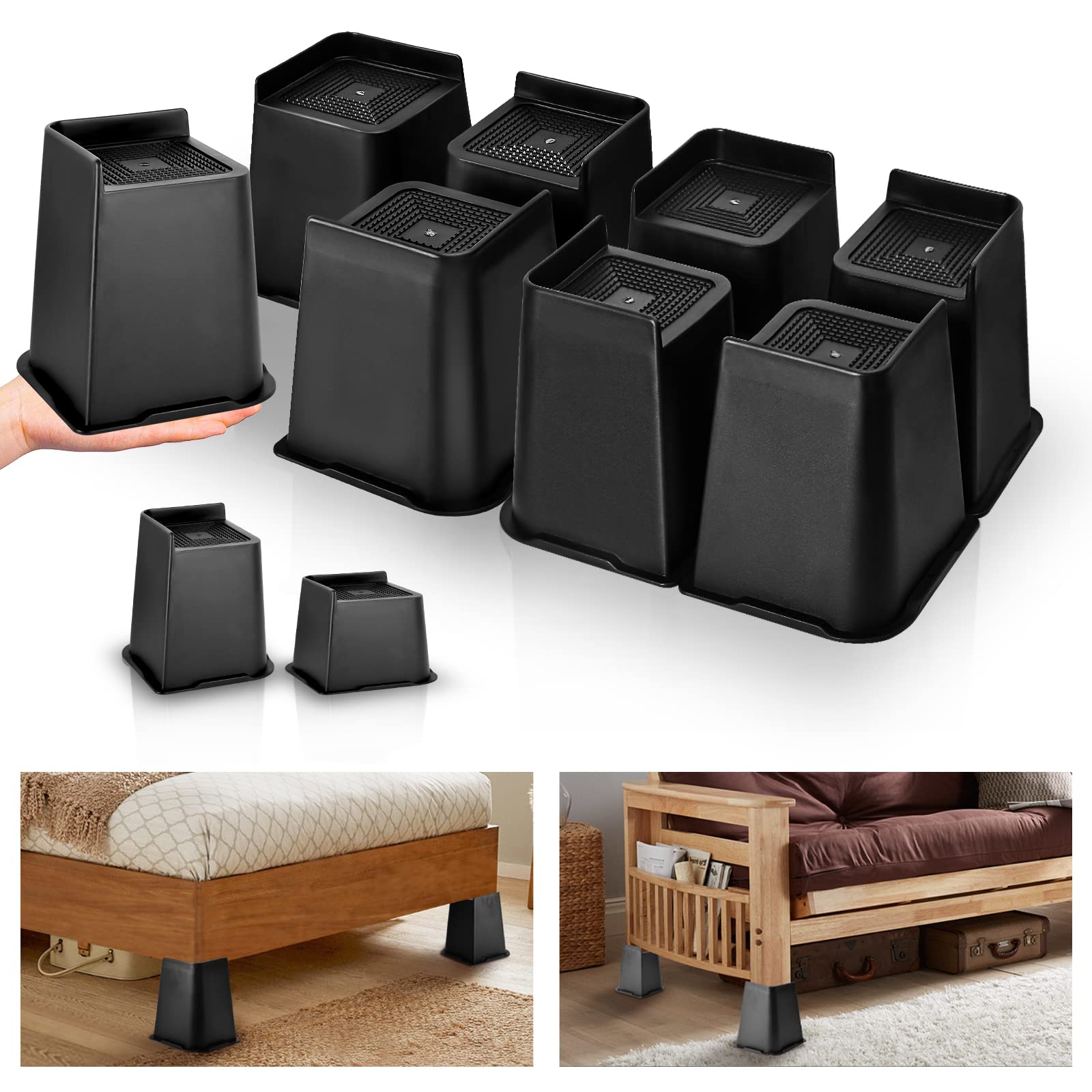 shouwuhho Bed Risers 2 inch, 3 inch, 4 inch, 6 inch, 8 inch, Oversized ...