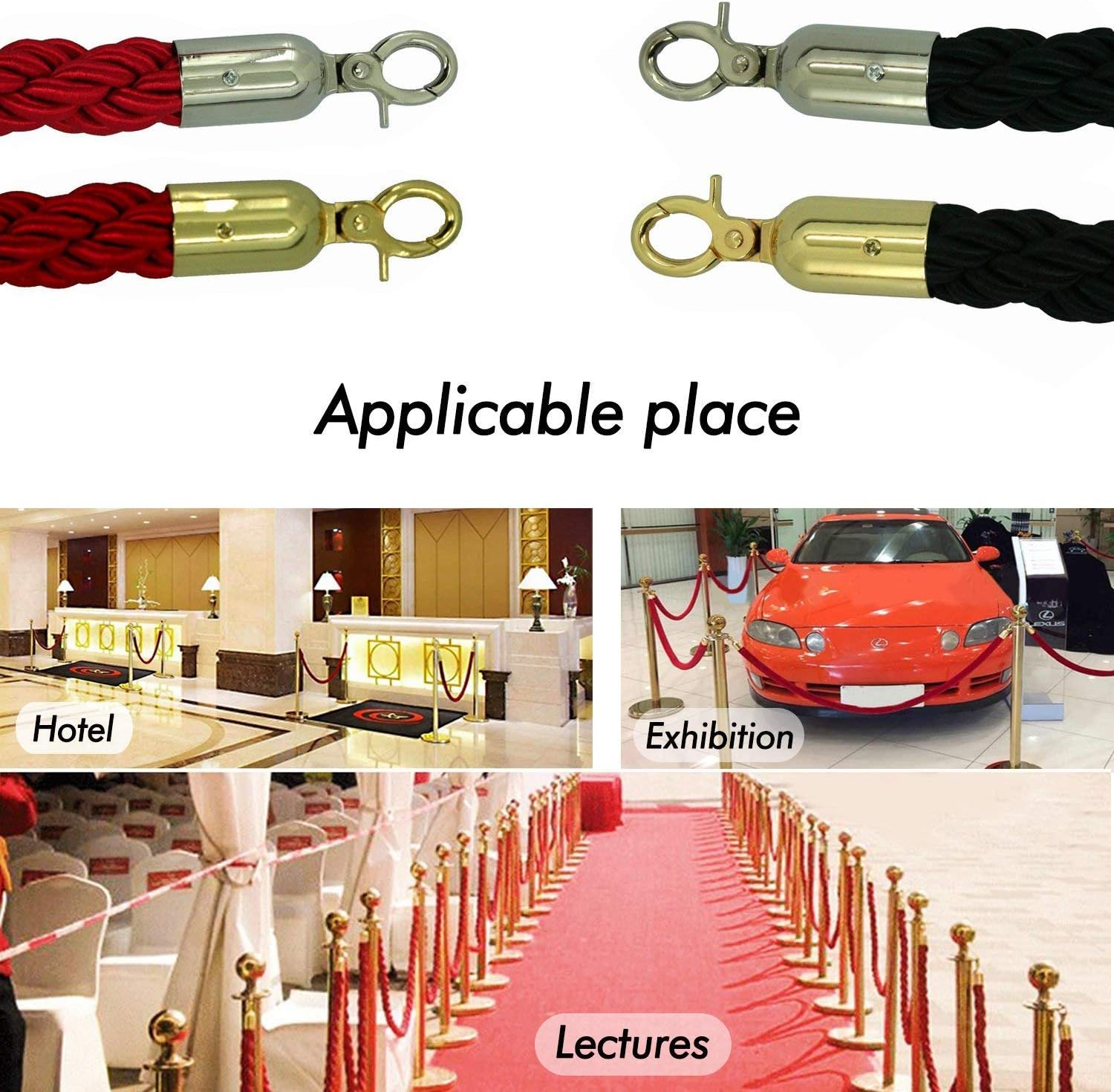 1.5m Twisted Barrier Rope Red/Chrome,Divider Crowd Control Stanchion ...