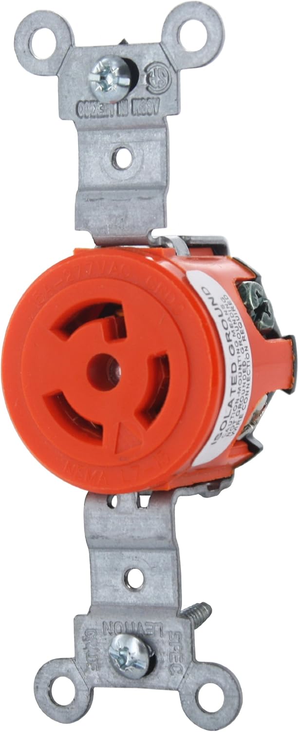 Leviton 4760-IG 15-Amp, 277 Volt, Single Locking Receptacle, Industrial ...