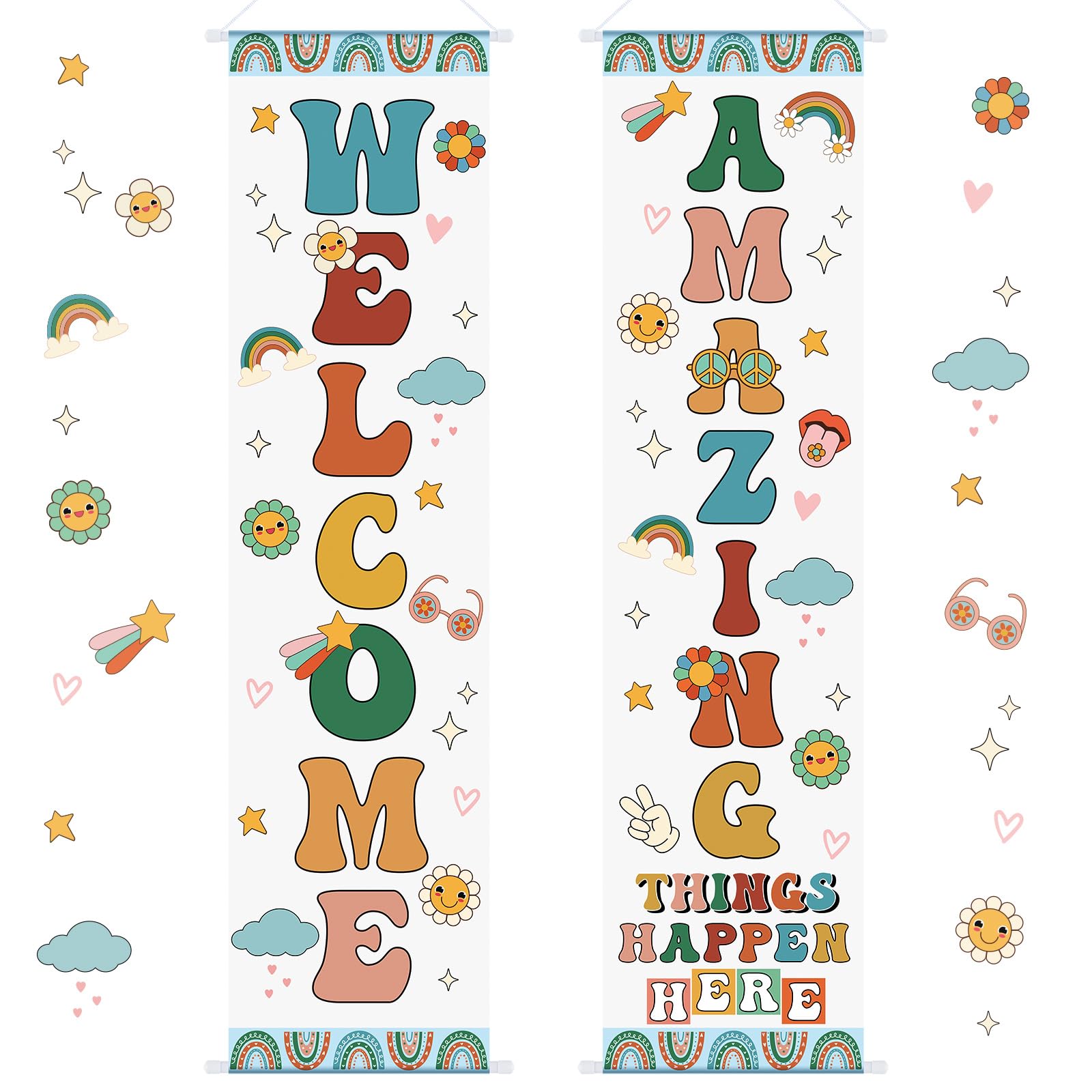 SmoothNovelty 2 Pcs Boho Rainbow Welcome Banner for Back to School ...