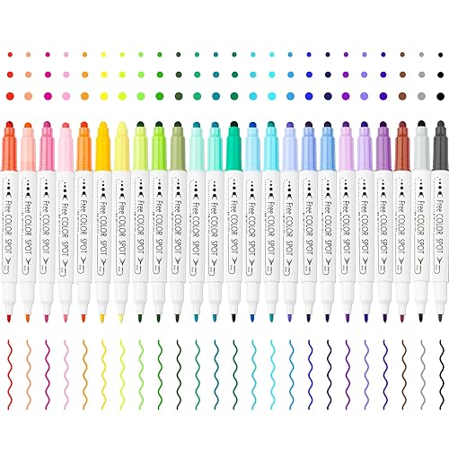 NiArt Dual Tip DOT Marker Pens - 24 Vibrant Colors with Fine Fiber and ...