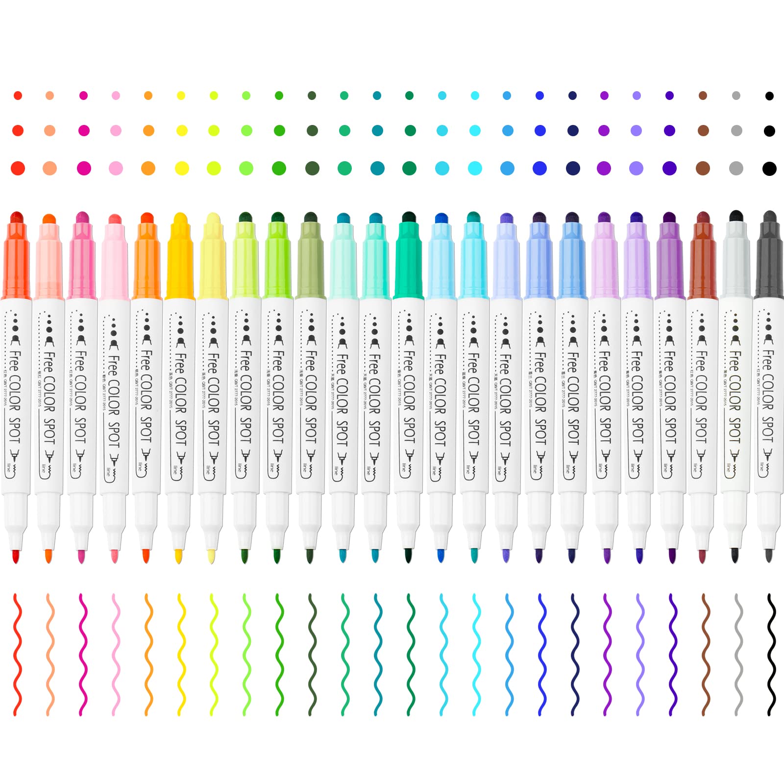 NiArt Dual Tip DOT Marker Pens - 24 Vibrant Colors with Fine Fiber and ...