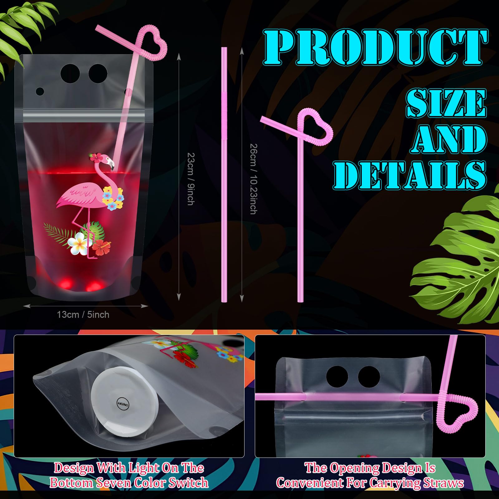 Mua Havawish 24 Pcs Hawaiian Neon Glowing Drink Pouches with Straws ...