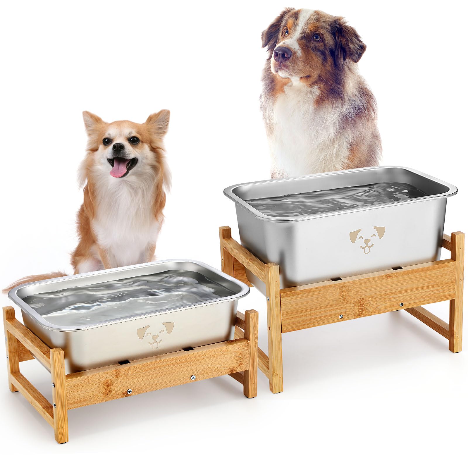 Reallnaive 2 Pack Bamboo Elevated Dog Bowl with Stand Raised Stainless ...