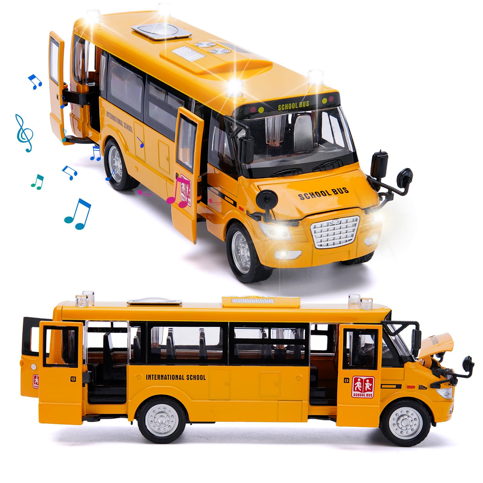 Crelloci School Bus Toy, Die Cast Model Car with Flashing Lights ...