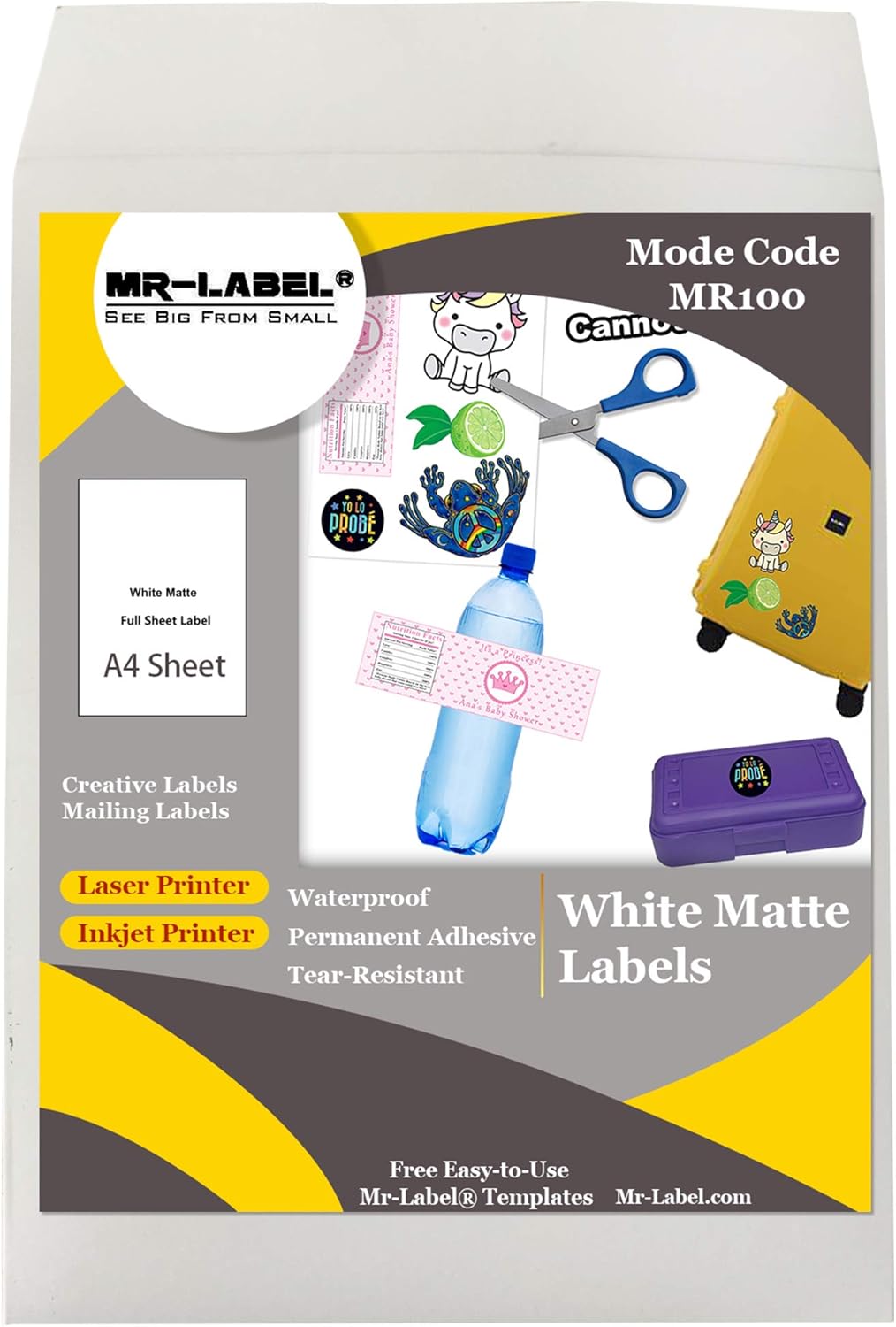 Mr-Label White Matte Waterproof Tear-Resistant Label – Full A4 Sheet ...