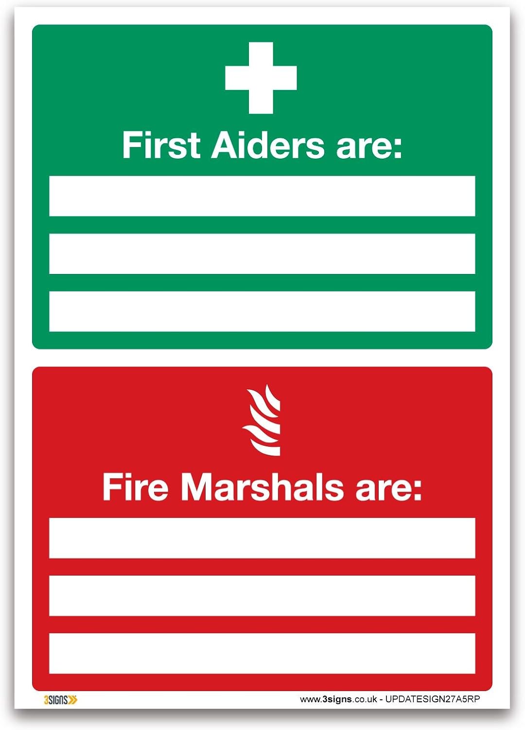 First Aiders Are Fire Marshals Are Sign - A5 1mm Rigid Plastic - First ...