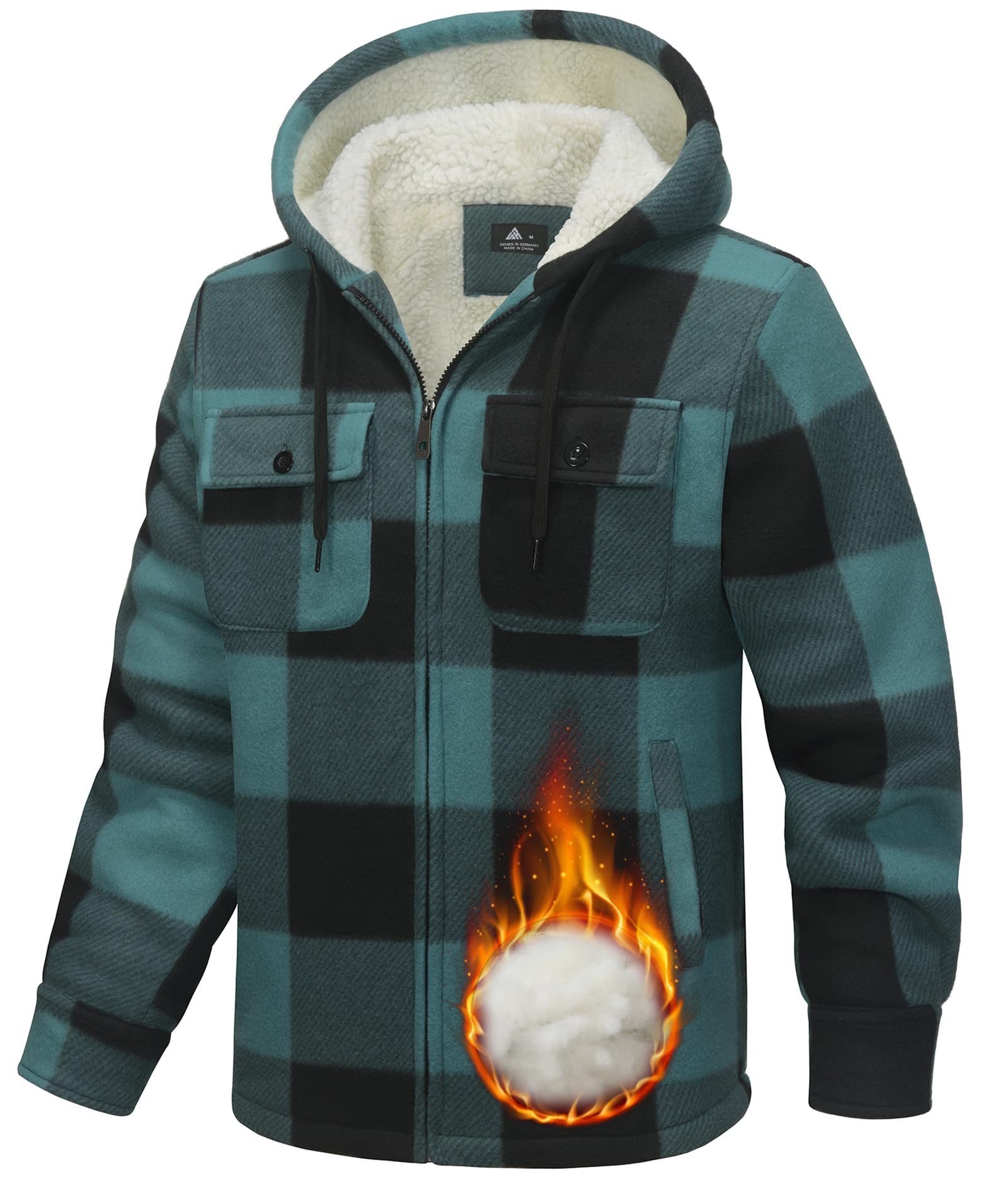 Msize---WENTTUO Mens Flannel Hoodie Plaid Jacket Fleece Sherpa Lined Full Zip Up Sweatshirt ...