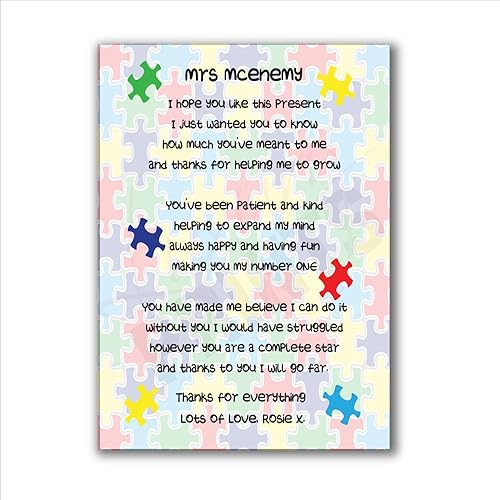 A gorgeous Personalised Autism poem print to say thank you to a Teacher ...