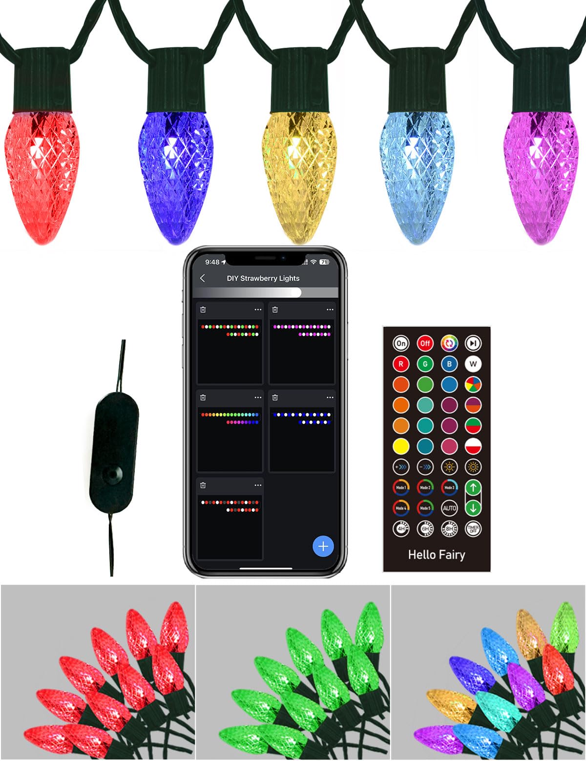 HIITEN RGB C9 Christmas Lights Outdoor 118ft 150LEDs, DIY Chasing ...