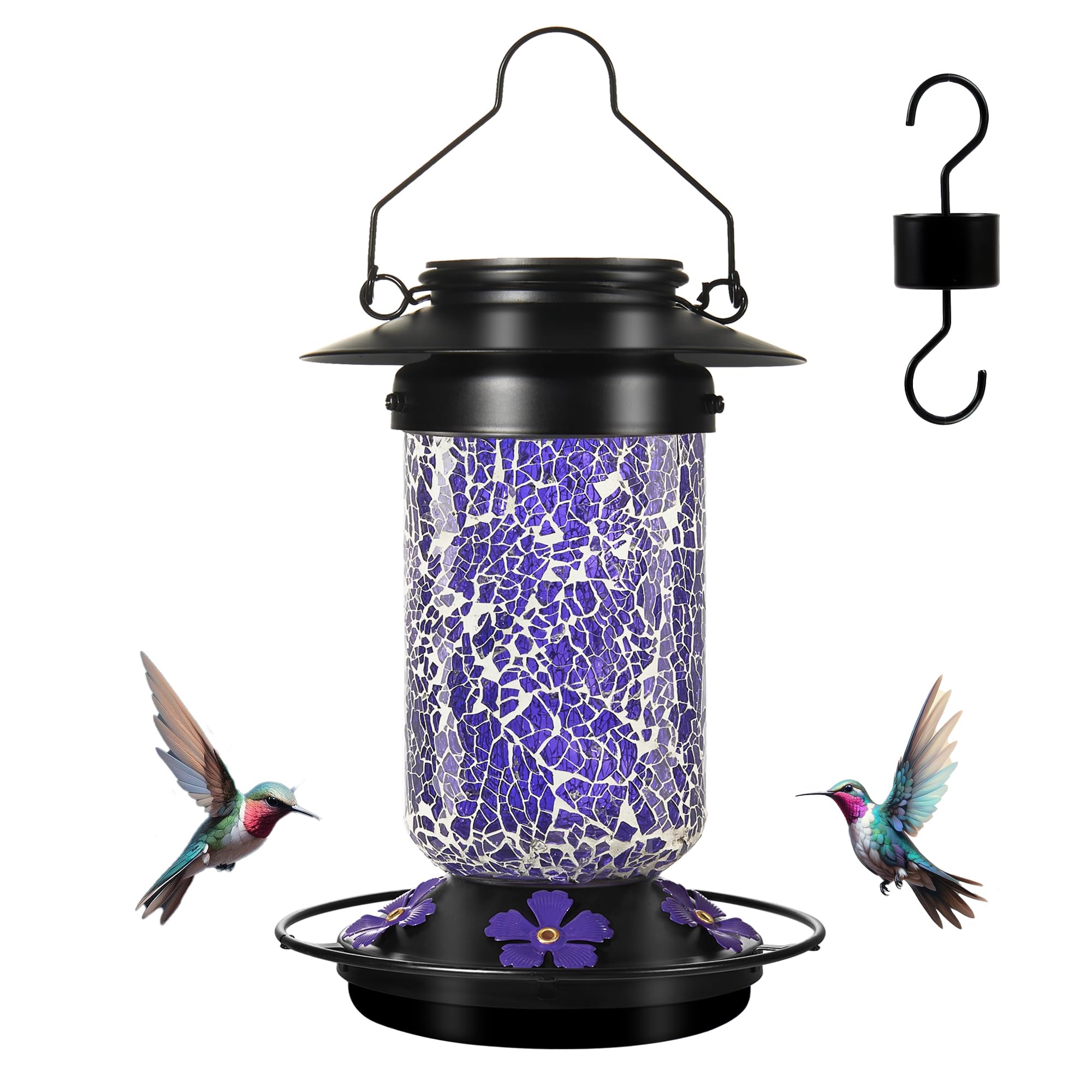 Mklz Glass Mosaic Hummingbird Feeder For Outdoors Solar Light Purple