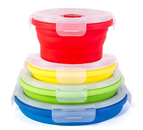 Thin Bins Collapsible Containers Set of 4 Round Silicone Food Storage ...