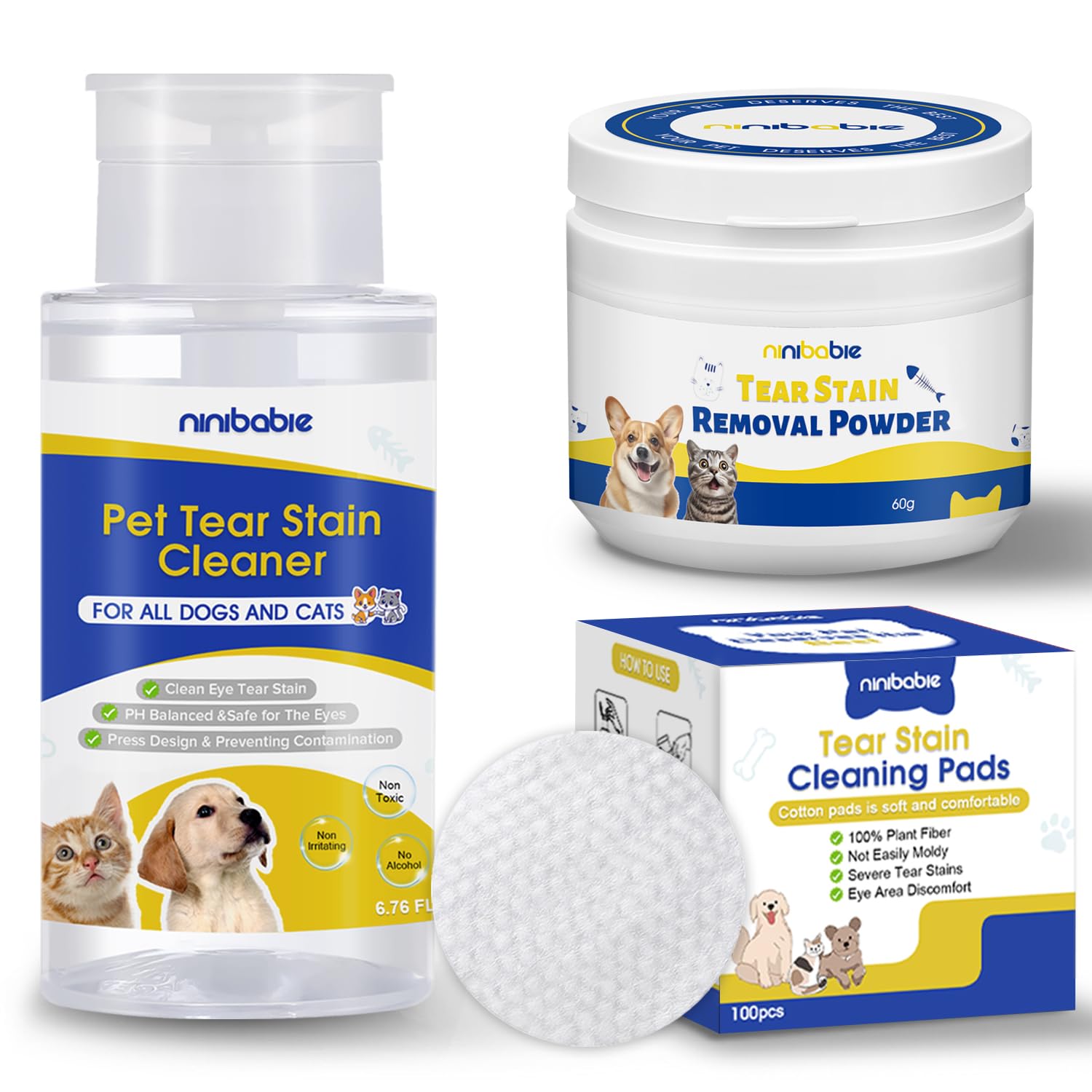 Ninibabie Tear Stain Remover Powder for Dogs and Cats,Eye Stain Cleaner ...