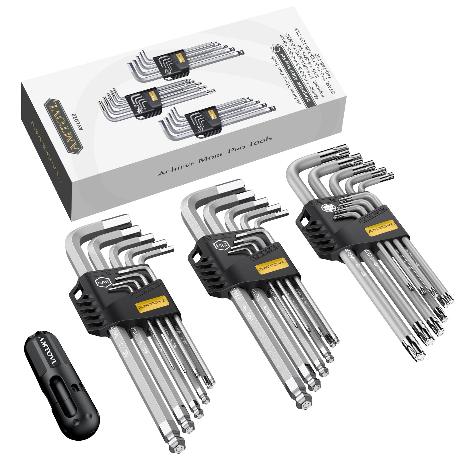 AMTOVL Hex Key Set - 27PCS Magnetic Allen Wrench Set, S2 Steel SAE Metric Allen Key Set Extra ...