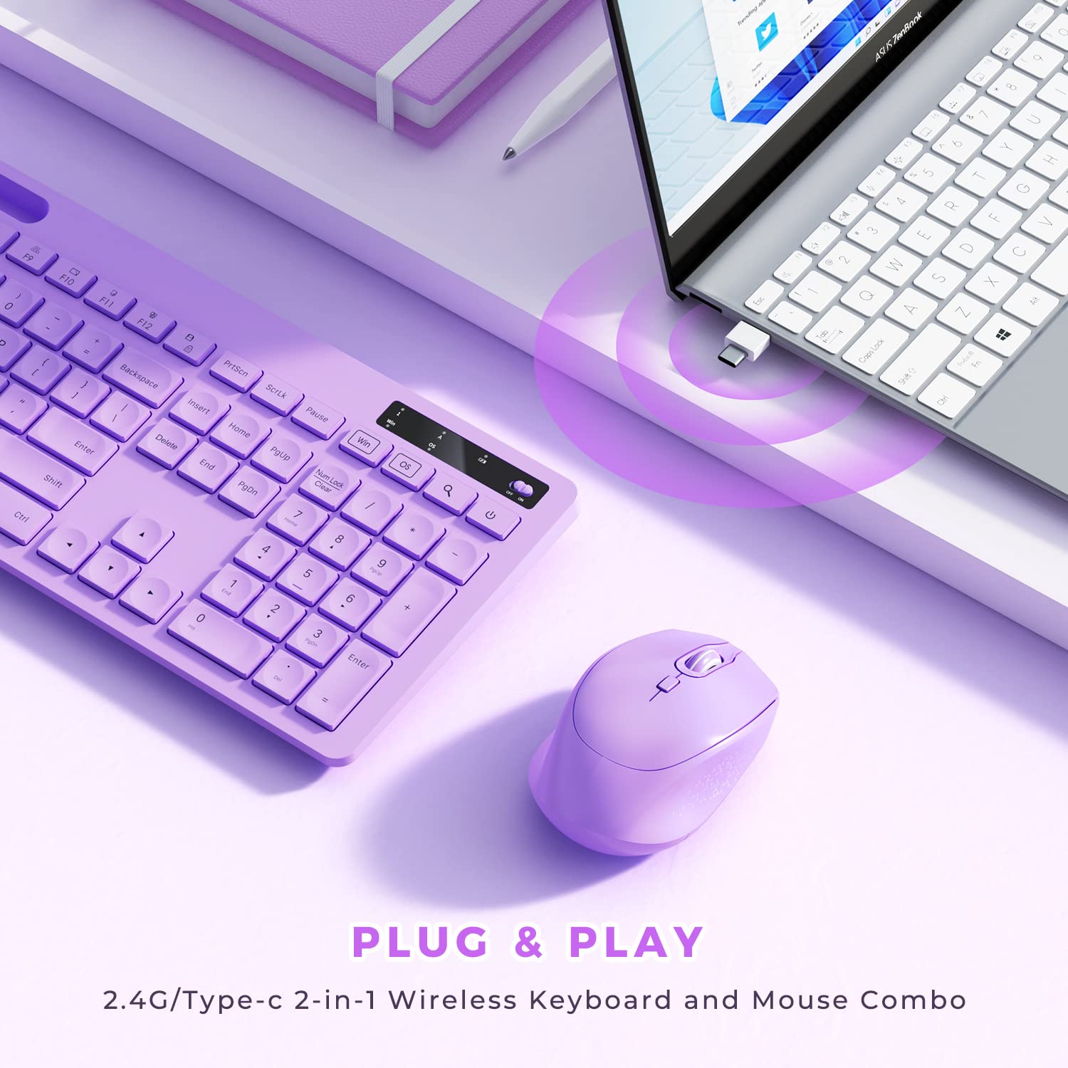 Mua Wireless Keyboard and Mouse for MacBook, Vivefox Purple Wireless ...