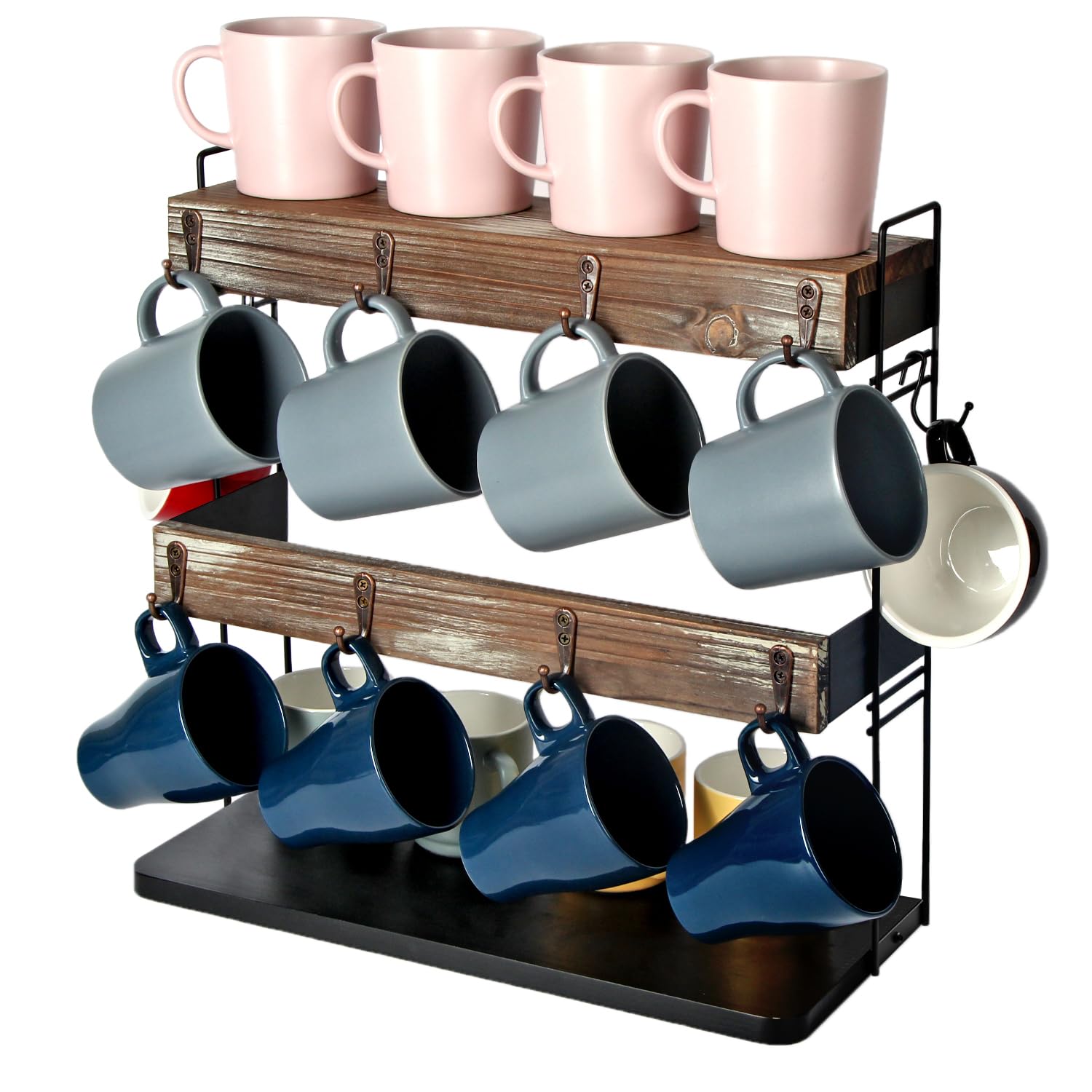 J JACKCUBE DESIGN Rustic Wooden Coffee Mug Holder – Multi-Tier Coffee ...