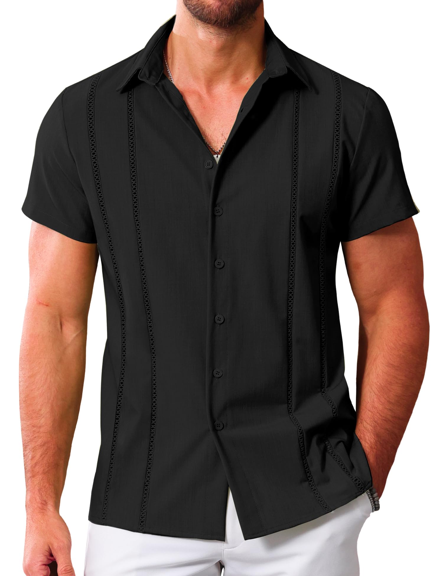 LETSEE Mens Cuban Guayabera Shirts Short Sleeve Casual Summer Beach Top ...