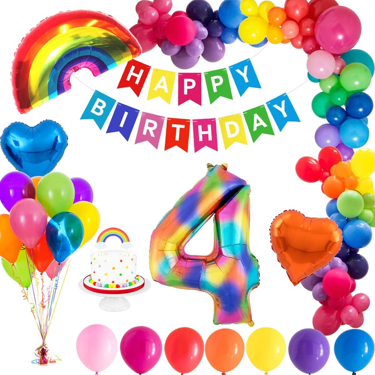 MMTX 4th Birthday Decorations Rainbow Party Decorations with Happy ...