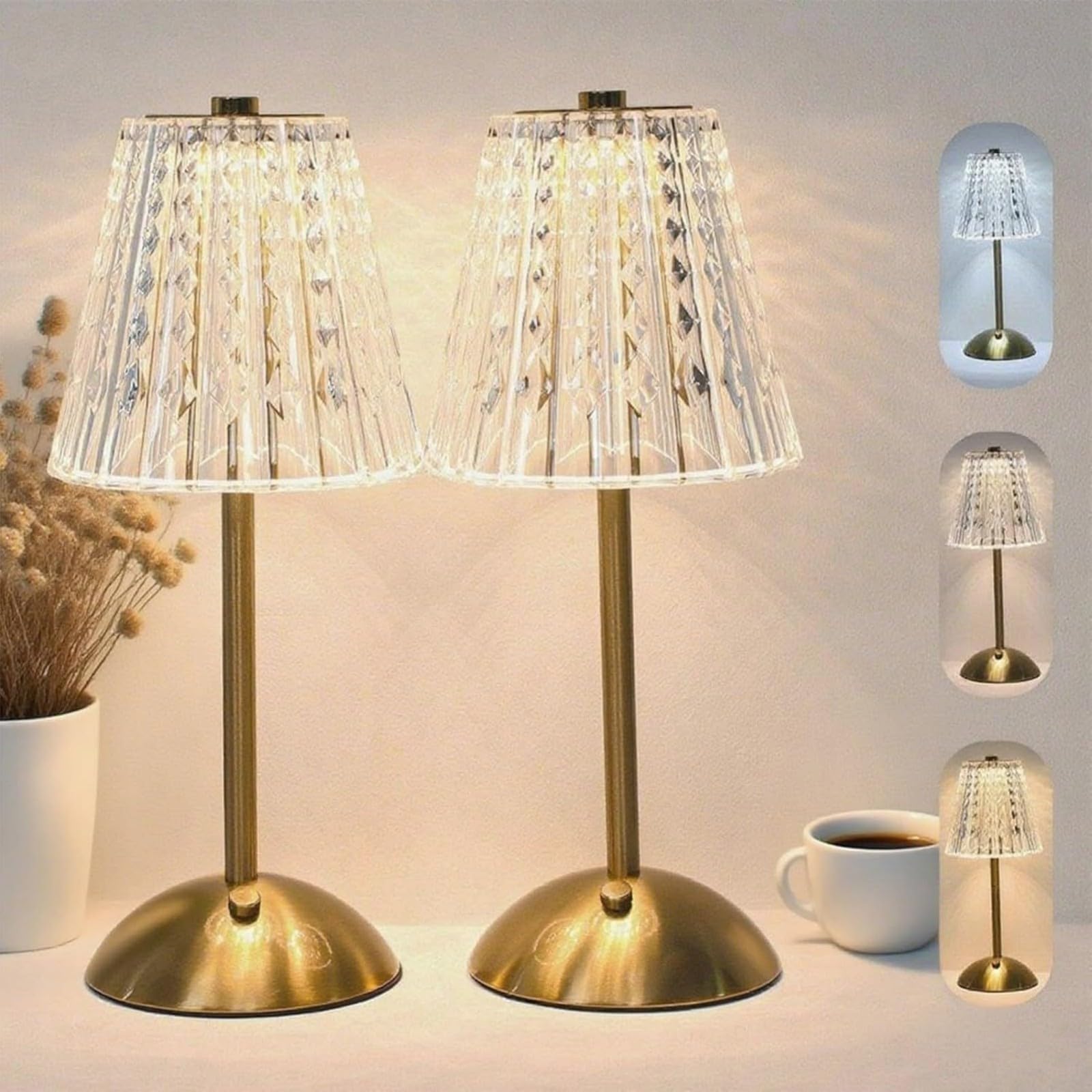 LCZYUYU 2 Pack Crystal Table Lamp, 5000mAh Rechargeable Battery Lamp ...